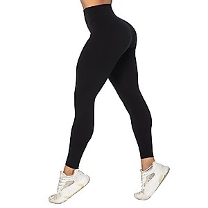 Sunzel Workout Leggings for Women, Tummy Control Compression Workout Gym Yoga Pants, No Front Seam & High Waist 28" Black Medium