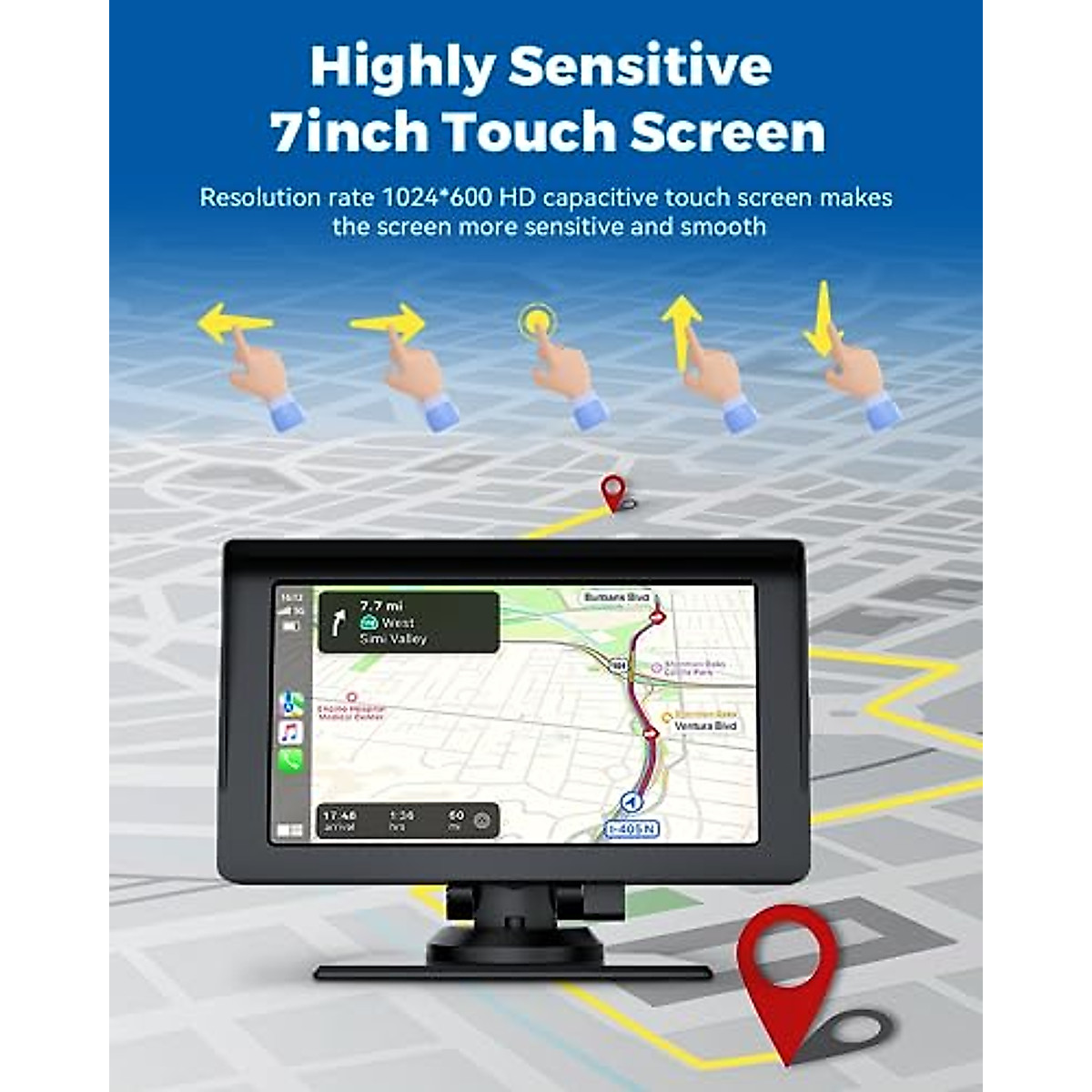 Portable Car Stereo Wireless Apple Carplay Android Auto with 7" HD IPS Touch Screen Car Radio Audio Receivers Bluetooth5.0, AirPlay, GPS Navigation for Car, Siri/Google Assistant, Calling, AUX/FM