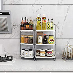 KINGBERWI 3-Tier Corner Spice Rack Kitchen Bathroom Countertop Organizer Vanity Tray Cosmetic Makeup Storage Standing Shelf, Silver