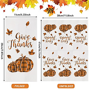 100 Pcs Disposable Thanksgiving Napkins Fall Leaves Paper Napkin Give Thanks Pumpkin Guest Towels for Autumn Harvest Fall Decoration, Home Kitchen Bathroom Dinners or Events Holiday Party Napkins