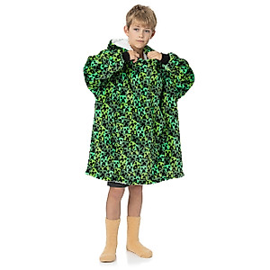 Minecraft Boys Oversized Blanket Hoodie | Boys Creeper Villain Enemy Double Lined Sherpa Fleece Green Sweater