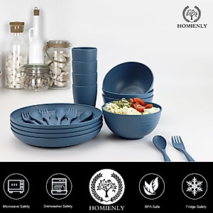 Homienly Wheat Straw Dinnerware Sets, 20pcs Unbreakable Microwave Dishwasher Safe Tableware Lightweight Bowls, Cups, Plates Set Reusable Dinner Plates Bowls set (Blue)