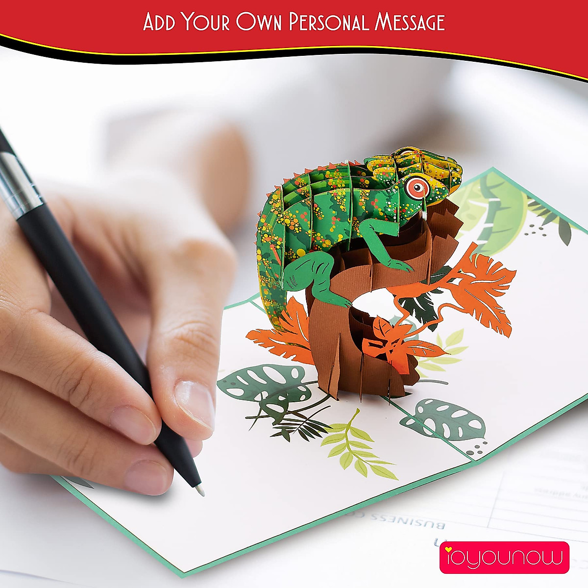 ioyounow Chameleon Pop Up Birthday Card – 6x6 Inch Greetings Card with Amazing 3D Lizard Design | Perfect for Birthdays, Thank You Notes, and Any Occasion - Best Paper Greetings