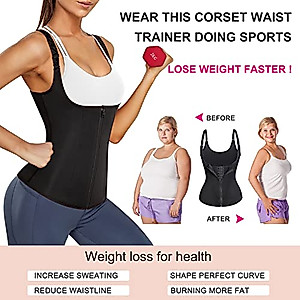 Nebility Women Waist Trainer Corset Zipper Vest Body Shaper Cincher Tank Top with Adjustable Straps (L, Black)