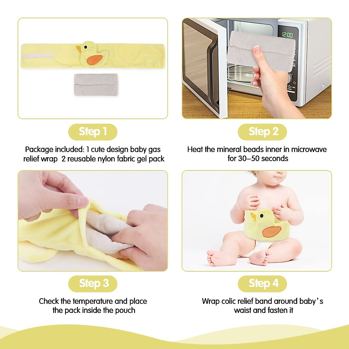 Hilph Baby Colic and Gas Relief for Newborns Infants, Heated Tummy Wrap, Baby Swaddling Belt Warmth, Natural Relief for Upset Stomach in Babies and Toddlers (Yellow Duck)