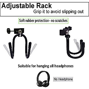 Headphone Hanger Stand Mount, Clamp-On Universal Accessory Holder, for Studio Microphone/Musical Stand for Headset, Cords, Tambourines, Cowbell, etc - No Instrument