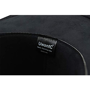 UwantC Mens Faux Felt Western Cowboy Hat Fedora Outdoor Wide Brim Hat with Strap Black