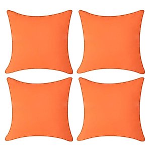 Andreannie Pack of 4 Outdoor Waterproof Decorative Orange Throw Pillow Cover Cushion Case for Garden Tent Park Farmhouse Polyester Both Sides Square 18 x 18 inches (Set of AA)