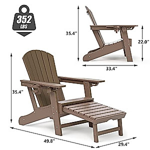 TORVA Folding Adirondack Chair Lawn Outdoor Fire Pit Chairs Adirondack Chairs Weather Resistant/Adirondack Retractable Ottoman（Brown Color）