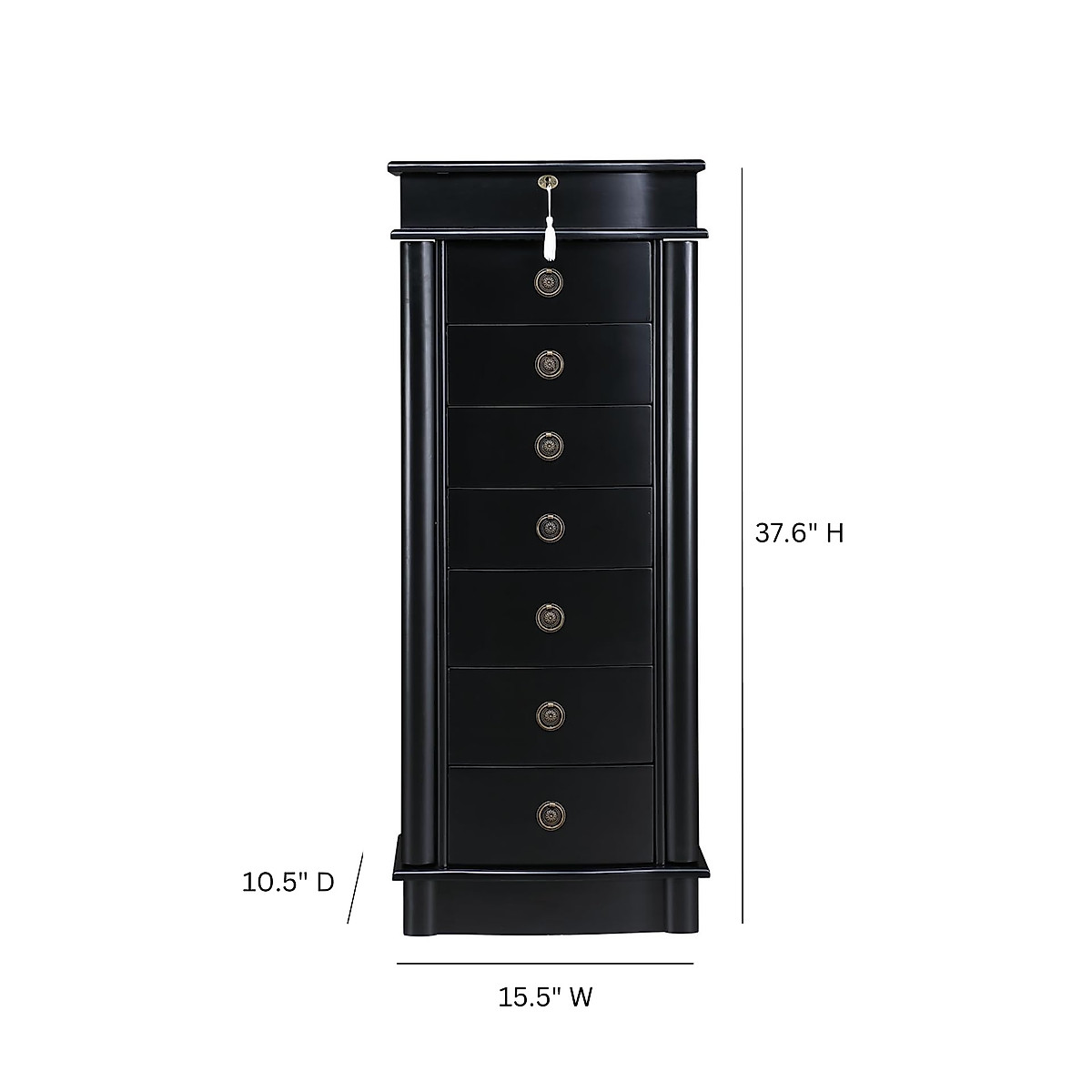 Alveare Home North Locking 7-Drawer Jewelry Armoire – Spacious Organizer with Mirror, Necklace Hooks & Anti-Tarnish Lining, Black