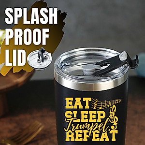 Onebttl Trumpet Gifts for Men, Trumpet Travel Mug for Music Lover, Trumpet Lovers, Sons, Grandson on Christmas, Birthday, Stainless Steel 20Oz Tumbler, Black - Eat Sleep Trumpet Repeat