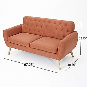 Christopher Knight Home Bernice Mid-Century Modern Tufted Fabric Sofa, Burnt Orange / Natural