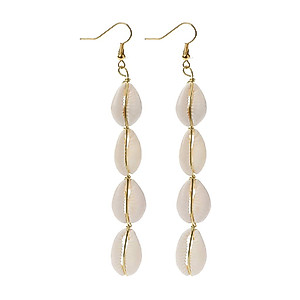 Kofun Earrings, Bohemian Natural Cowrie Shell Pendant Drop Earrings Beach Jewelry For Women Four C