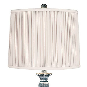 Regency Hill Tanya Rustic Traditional Table Lamps Set of 2 26 1/2" High Blue Washed Oyster Shirred Fabric Drum Shade for Bedroom Living Family Room Bedside Nightstand House Home Office