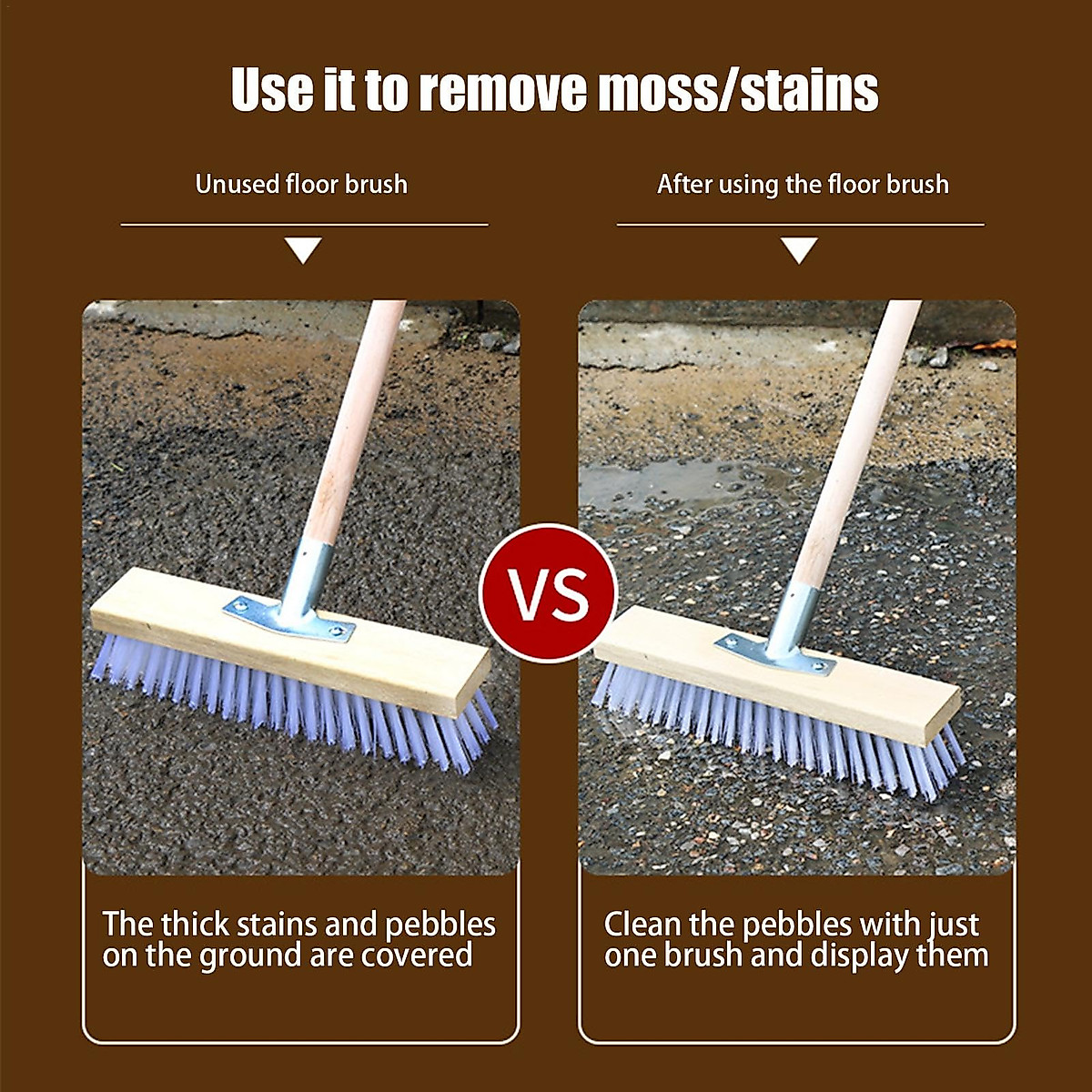 Floor Scrubbing Brush, Stainless Steel Wire Broom Deck Scrub Brush with Long Handle, Scrub Broom Stainless Steel, Stiff Bristle Scrubber Brush with Long Handle for Bathroom, Kitchen, Tile Floors