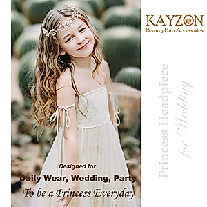 KAYZON Hair Accessories: Bridal Pearl Flower Headpiece Headband for Girls, Flower Girls, and Women (Gold)
