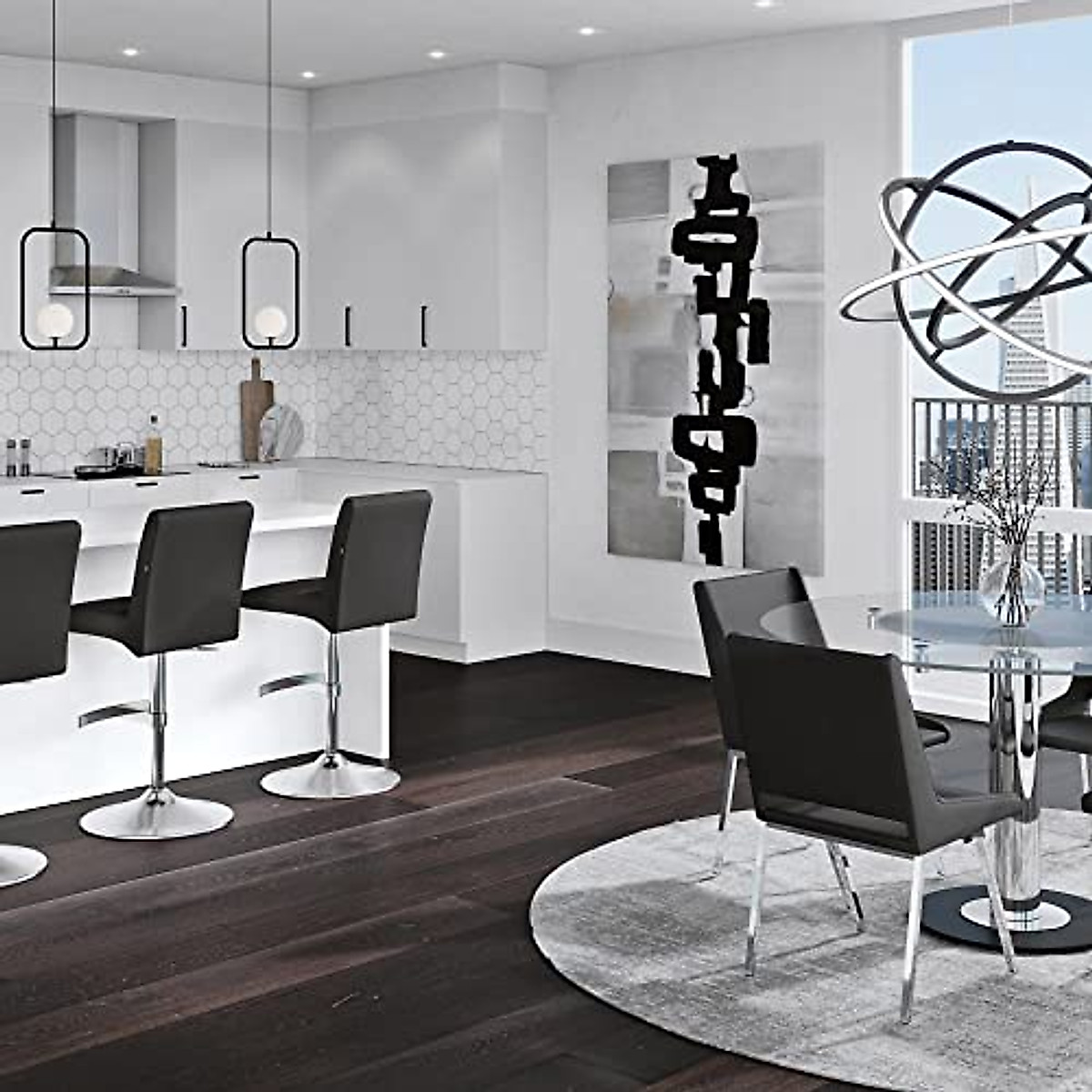 Zuri Furniture Modern Coveteur Adjustable Height Swivel Bar Stool in Black