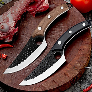shajwo Viking Knife Meat Cleaver Knife Chef Knives Hand Forged Boning Knife with Sheath Butcher Knives High Carbon Steel Fillet Knife for Kitchen,Camping,Outdoor,BBQ