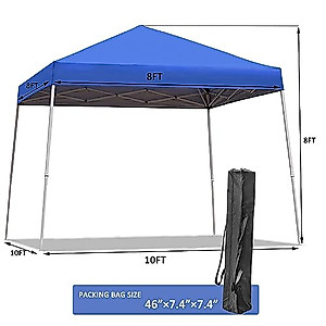 Sunoutife 10X10 FT Pop Up Canopy Tent, Outdoor Instant Slant Legs Gazebo Shelter with Carrying Bag Portable for Patio Deck Garden and Beach - 8X8 Canopy Top Blue