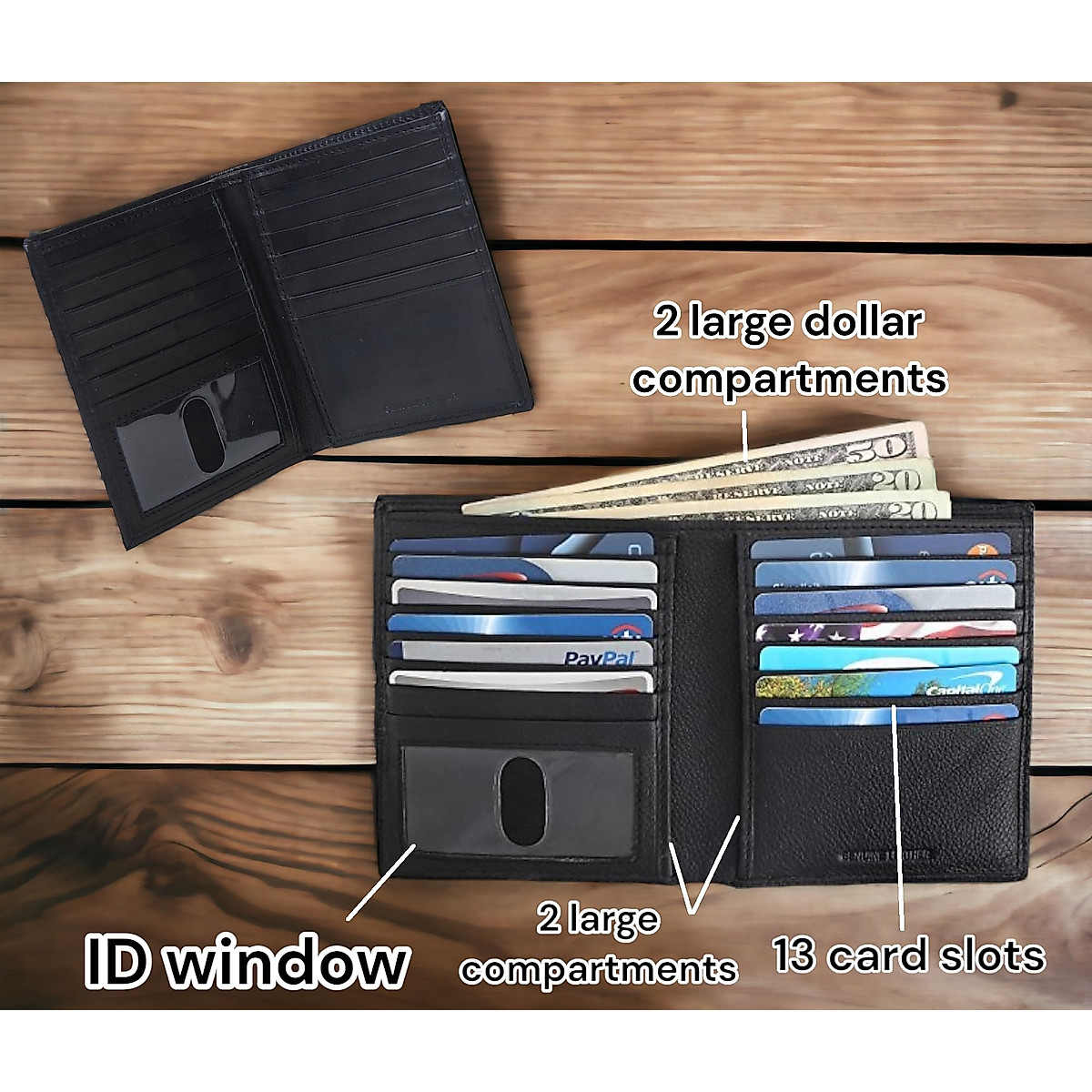 F&L CLASSIC RFID Blocking Mens Leather Bi-Fold Big Hipster Wallet, 13 credit card slots,Black…