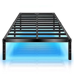 HAAGEEP Metal Queen Bed Frame with Led Lights Queen-Size Platform Bedframe No Box Spring Needed Mattress Frames 14 Inch High