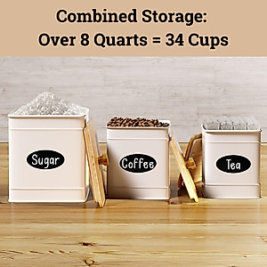Kitchen Canisters for Countertop Set of 3 with Customizable Chalkboard Labels & Marker Pen - Big Iron Kitchen Canisters with Airtight Lids - Canisters Sets for the Kitchen - White Kitchen Canister Set