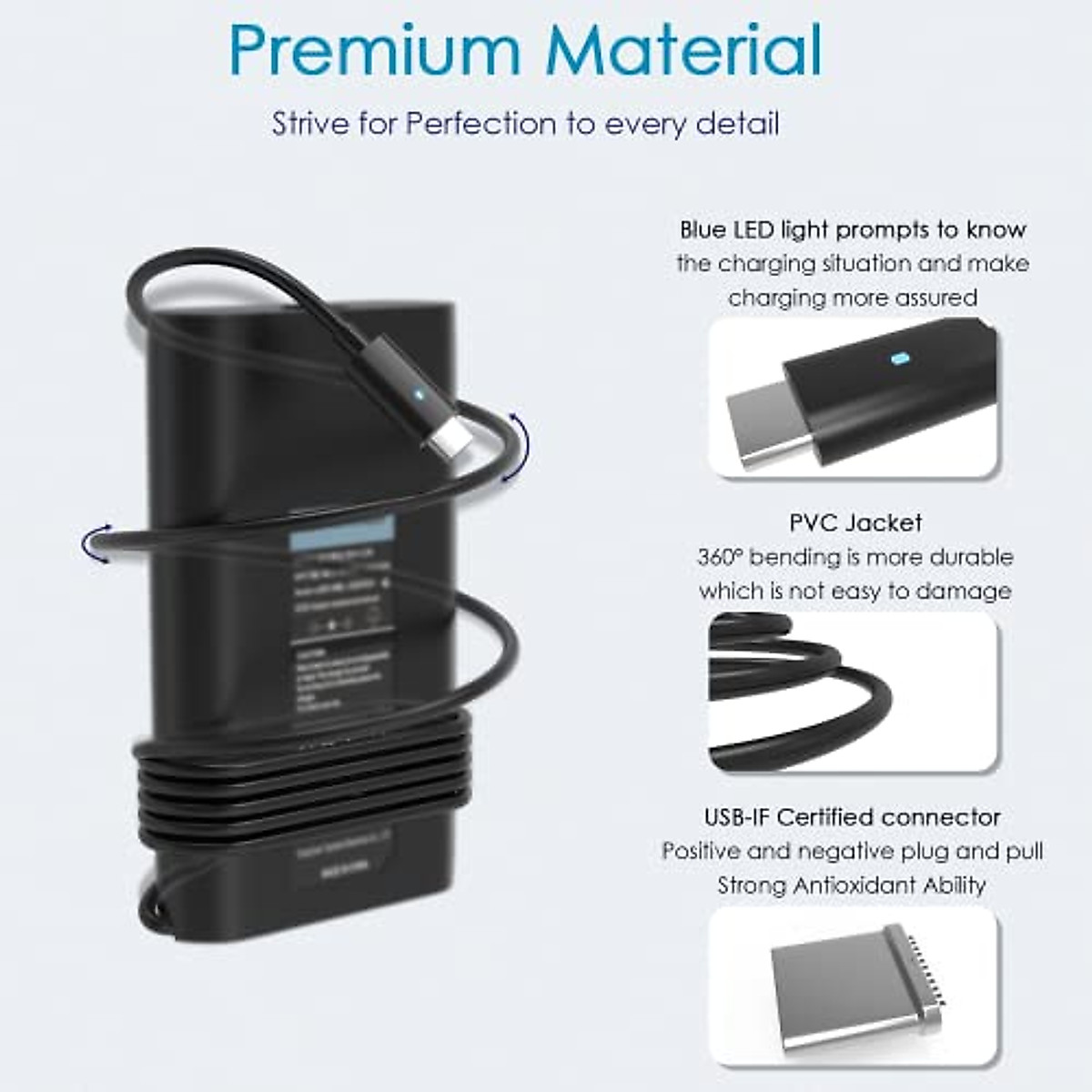 65W USB C Laptop Charger for Dell Inspiron 13 14 16 5310 7420 7425 7620 2-in-1 Business/Student Laptop,Dell Inspiron 14 15 16 5425 5420 5510 5625 Type C Power Supply Adapter Cord