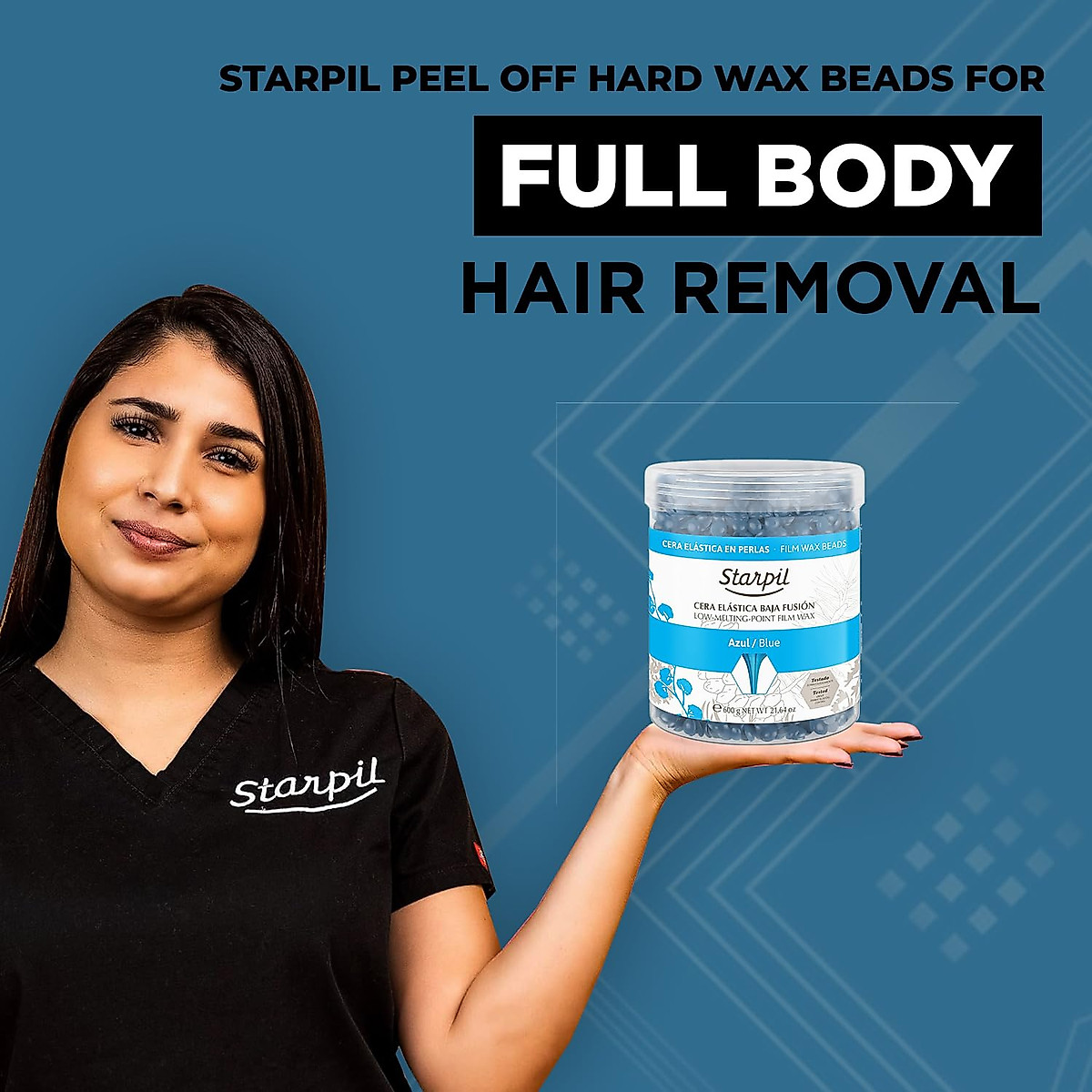 Starpil Wax 600g / 1.3 lb Blue Hard Wax Beads for Painless Hair Removal, Stripless Wax Beads, Polymer Blend Low Temperature Wax for Face, Bikini, Brazilian, Legs, Underarm, Back and Chest