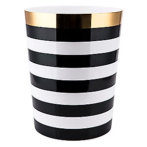 Allure Home Creation Derby Wastebasket, Black and White with Gold Accent, Lightweight Plastic, Compact Size 1.48 Gallon