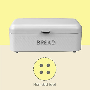 Home Basics Bread Box For Kitchen Countertop, Metal, (White), Vented With Hinge Top and Non-Skid Feet | Large Bread Box | Keeps Loaves, Bagels, Croissants Fresh