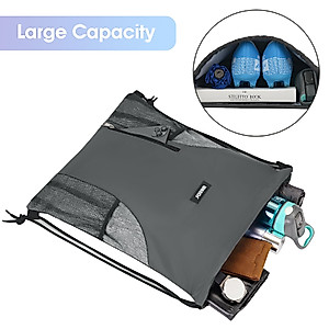 WANDF Drawstring Backpack Sports Gym Sackpack with Mesh Pockets Water Resistant String Bag for Women Men (Grey)