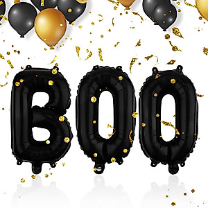 AIEX 16inch Halloween Boo Balloons, Halloween Aluminum Foil Balloon Halloween Party Balloons Decorations, with Hanging Holes (Black)