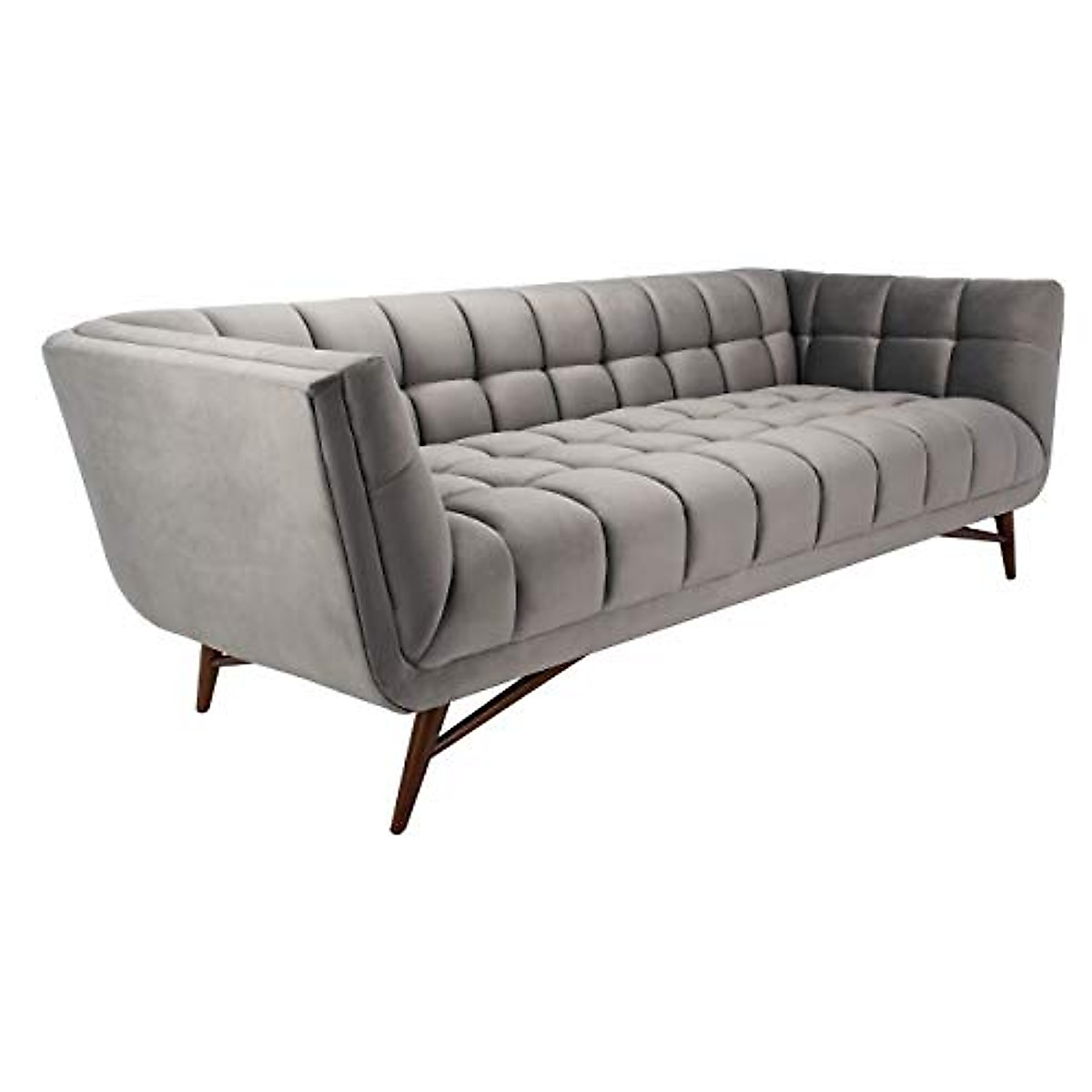 Safavieh Couture Home Onyx Modern Dark Blue Velvet and Walnut Tufted Sofa