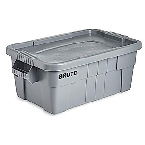 Rubbermaid Commercial Products BRUTE Tote Storage Bin with Lid, 14-Gallon, Gray, Rugged/Reusable Boxes for Moving/Camping/Garage/Basement Storage
