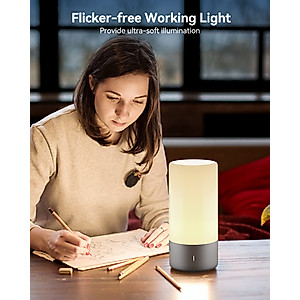 Table Lamp, [Advanced] Bedside Touch Control Lamp for Bedroom 3 Level Dimmable Warm White Lights with 256 RGB Color Mode Modern Design Smart Nightstand Desktop LED Lamps Portable for Read
