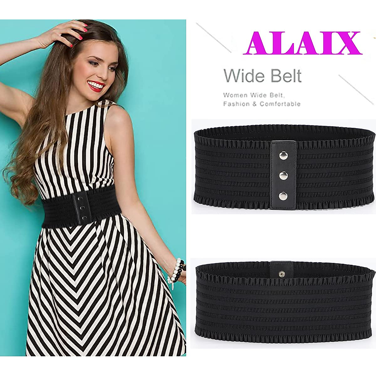 ALAIX Women's Wide Belt Stretchy Dress Belts Elastic Snap-Button Corset Belts for Women Waist Belt Waistband