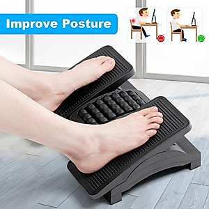 Adjustable Office Footrest for Under Desk Ergonomic Foot Stool Foot Rest Improves Posture and Circulation for Home Office with Massage Roller Non-Slip, Black
