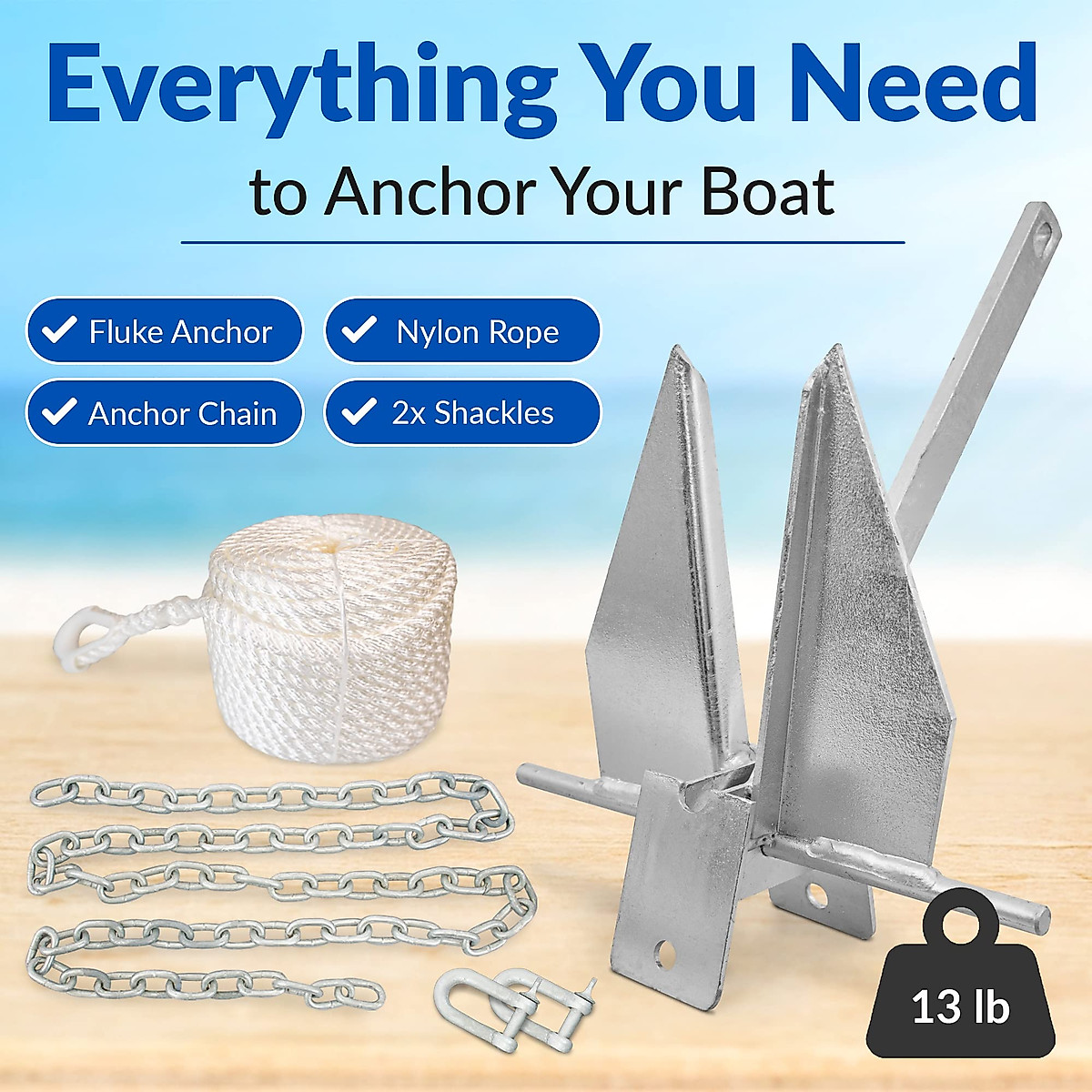Heavy Boat Anchor Kit Fluke Anchor with Anchor Chain and Boat Anchor Rope Set Boat Anchors for Different Size Boats Pontoon