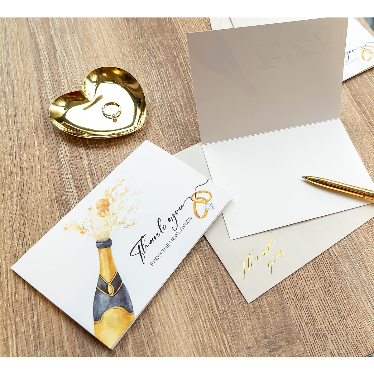 Gooji Wedding Thank You Cards with Matching Envelopes, 4x6 Inches, 20 Count, White and Beige