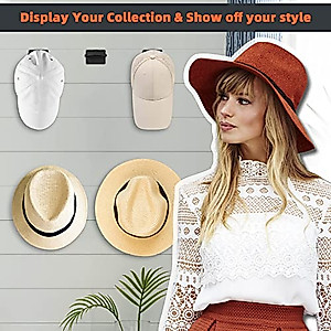 KOVSPO 10 PCS Adhesive Hat Hooks for Wall, Strong Hold Hat Hangers, Minimalist Hat Rack Design, No Drilling, Hat Hooks for Baseball Caps, Hat Holder Organizer for Wall, Door, Closet, Office, Bedroom