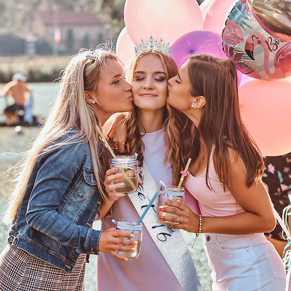 Casoty Sweet 16 Birthday Sash, Tiara Set with Pearl Pin, and Decorations for Girls