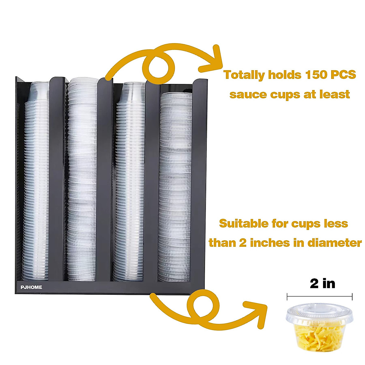 PJHOME Portion Sauce Cup Lid Organizer 4 Compartments Plastic Sauce Cup Holder for Counter Wall Mount Disposable Cup and Lid Storage Restaurant Supplies