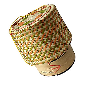 Heavens Tvcz Bamboo Sticky Rice Serving Basket Handmade ''KRA-Tip'' Thai Laos Traditional Weave Wickerwork with Vegetable Based Dye Serving Keep Sticky Rice Warm for Family