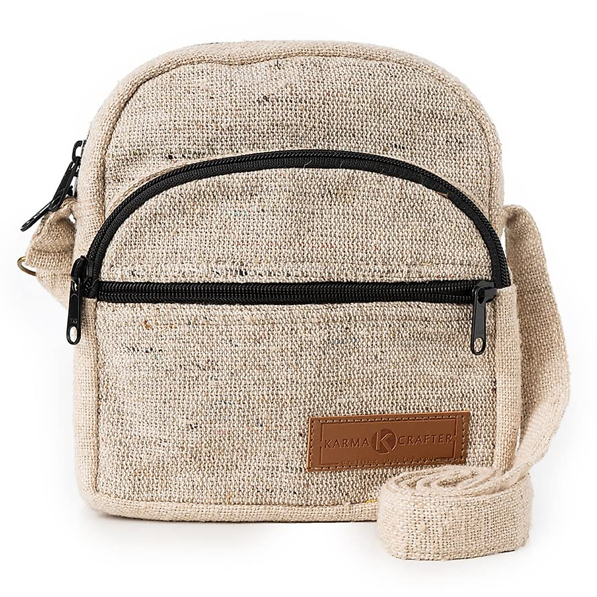 Crossbody Bag Purse Made From Pure Hemp - Unisex Hippie boho Tote Handmade shoulder bag for Travel, purse for men and women (Natural Khaki)