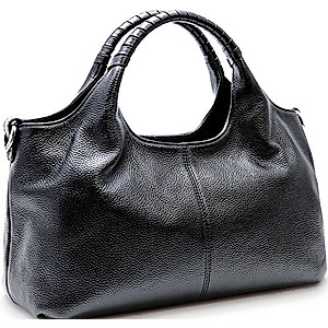 Iswee Womens Genuine Leather Handbags Tote Bag Shoulder Bag Top Handle Satchel Designer Ladies Purse Hobo Crossbody Bags (IR013-Black)