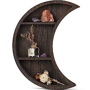 Dahey Moon Shelf Wall Mounted Moon Wall Decor Crystal Display Shelf Crescent Wooden Floating Shelves Hanging Storage for Living Room Bedroom Bathroom Kitchen Witchy Room Decor, 12" L×3" D×16" H