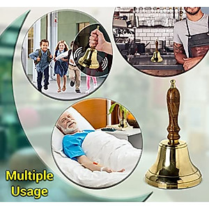 ARSUK Hand Bell for Adults, Wooden Handle Large Ringing Call Bells for Sick Person, Seniors, Teachers, Patients, Wedding, Santa, Christmas, Services 23.8 x 10.7 x 10.5, 240gm (4" Brass)