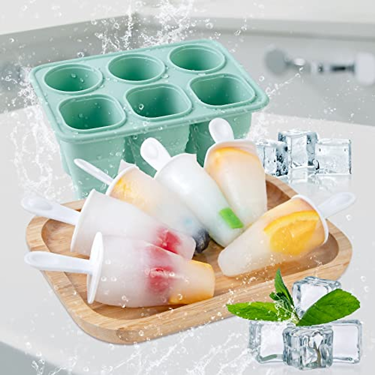 Korlon Popsicles Molds, Collapsible Silicone Baby Popsicle Molds Maker for Kids & Adults, Easy Release Ice Pop Molds with Stick, Funnel & Brush for Making Homemade Popsicles and Ice Cubes