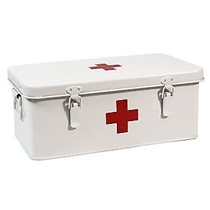 Xbopetda First Aid Medicine Box, First Aid Kit Supplies Bin, Metal Medicine Storage Tin, First Aid Empty Box with Safety Lock for Home Emergency Tool Set-White