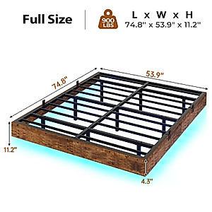 BTHFST Floating Bed Frame Full Size with LED Lights, Industrial Wooden Metal Full Platform Bed, Solid and Stable, Noise Free, No Box Spring Needed, Easy Assembly